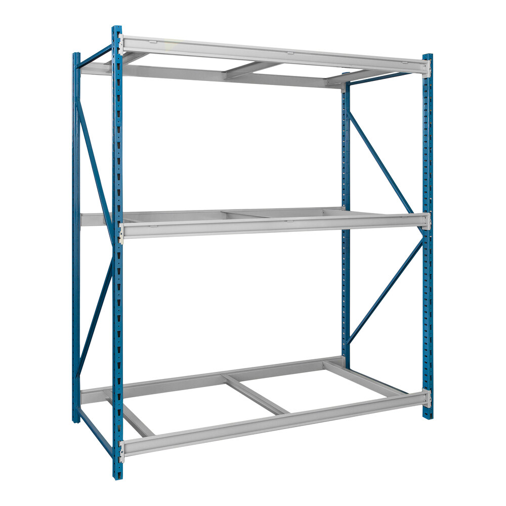 Hallowell 48" x 48" x 87" Marine Blue / Light Gray 3-Level Bulk Rack Starter with No Decking ...