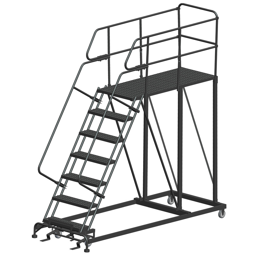 Ballymore 7-Step Heavy-Duty Steel Cal/OSHA Compliant Mobile Work Platform with 42" Handrail and ...