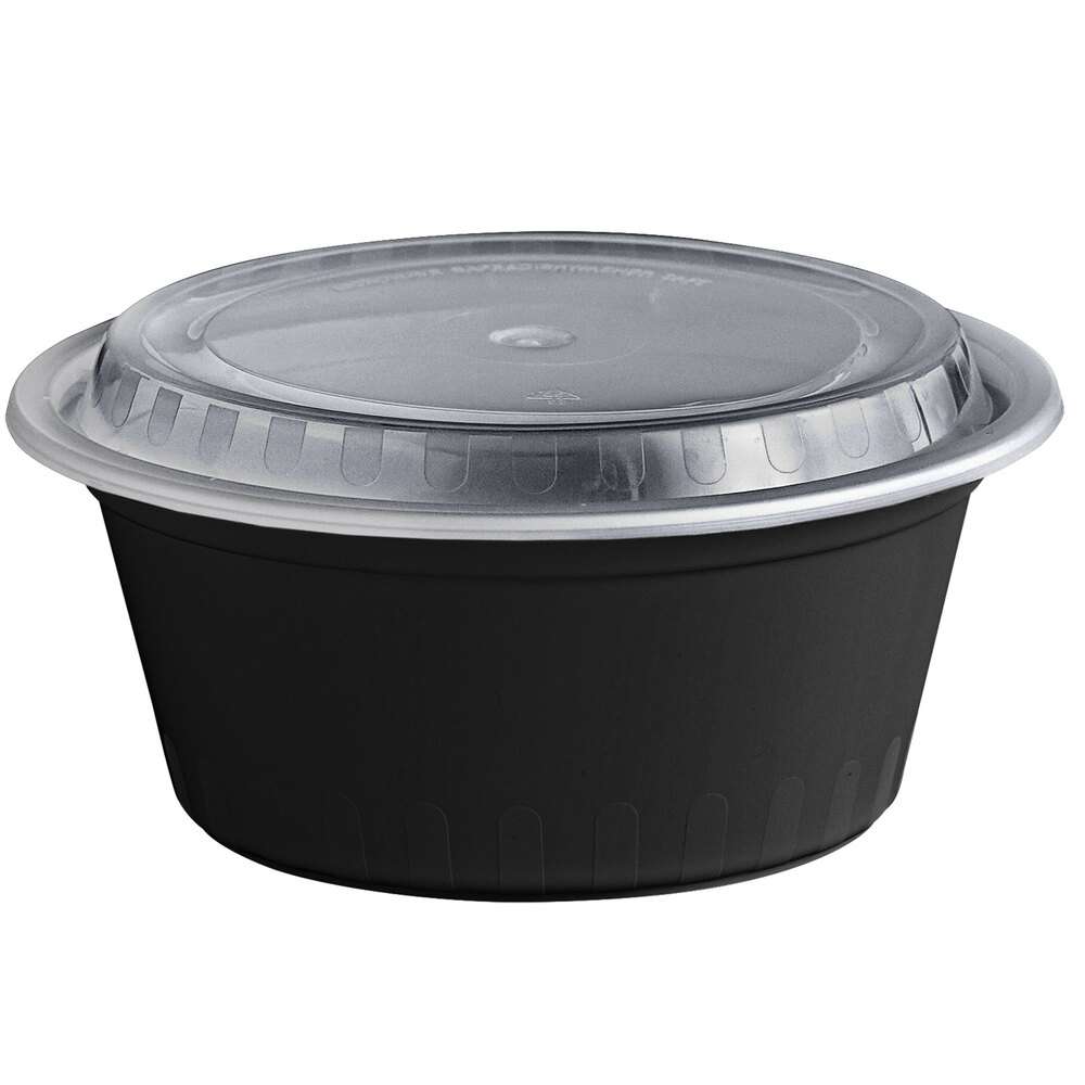 Choice 38 oz. Black Round Microwavable Heavy Weight Container with Lid ...