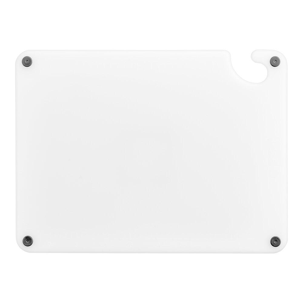 Choice 20" x 15" x 1/2" White Cutting Board with Grips, Hook, and Rulers