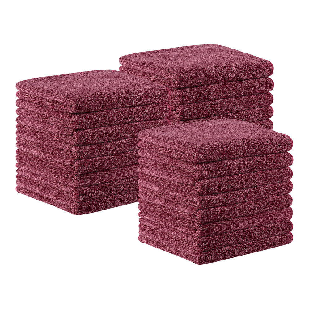 Hospeco 16" x 27" Microfiber Burgundy Bleach-Safe Hand Towel - 24/Pack
