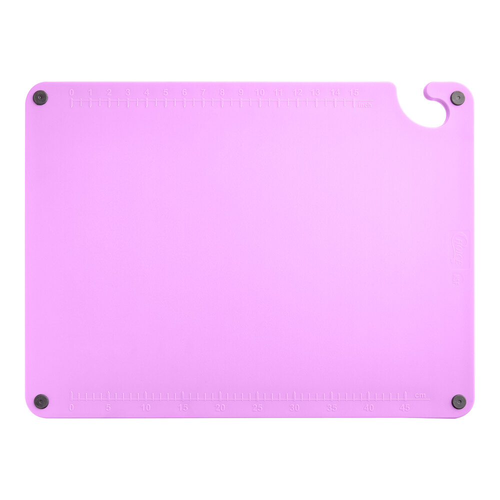 Choice 24" x 18" x 1/2" Purple Cutting Board with Grips, Hook, and Rulers