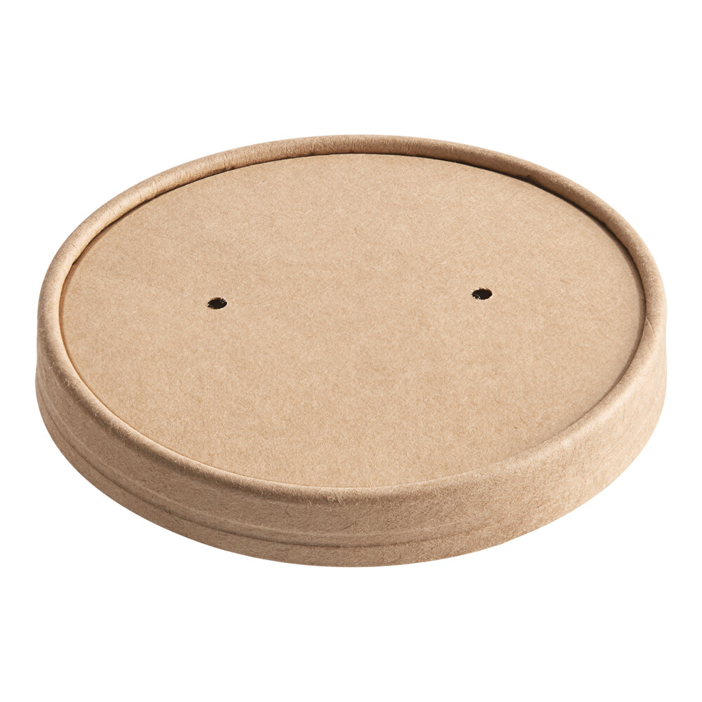 Choice 26-32 oz. Kraft Paper Soup / Hot Food Cup Vented Lid - 500/Case