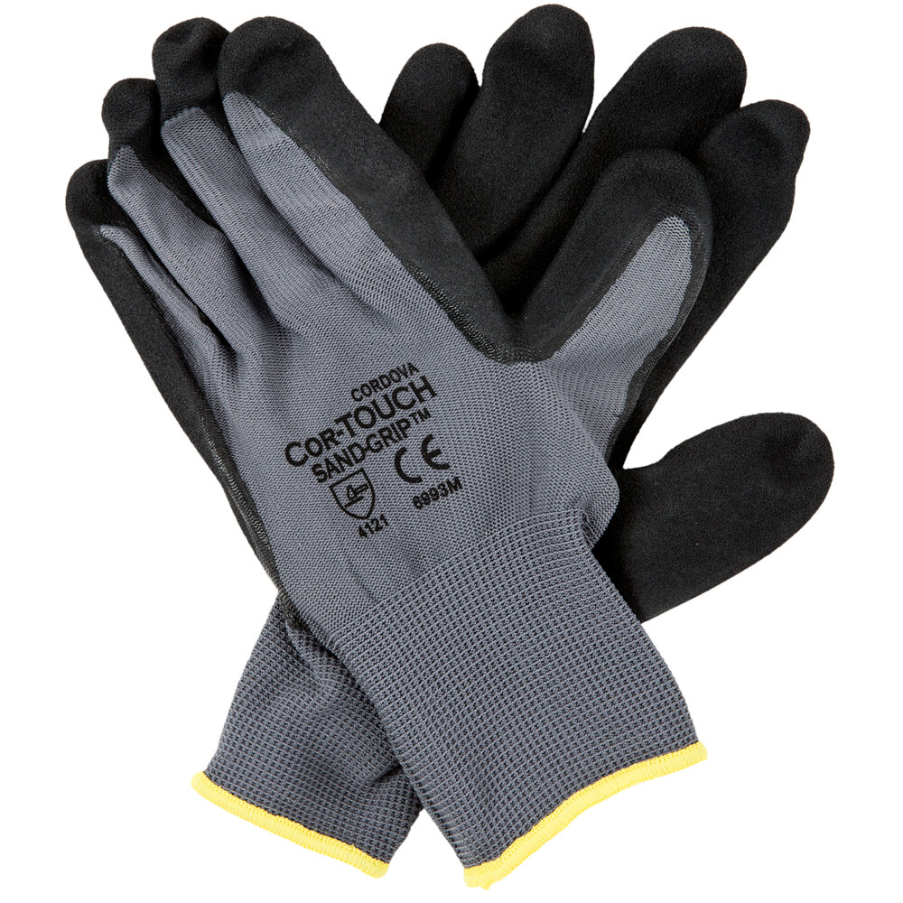 Cordova Cor-Touch Sand Grip Gray Polyester / Nylon Grip Gloves with ...