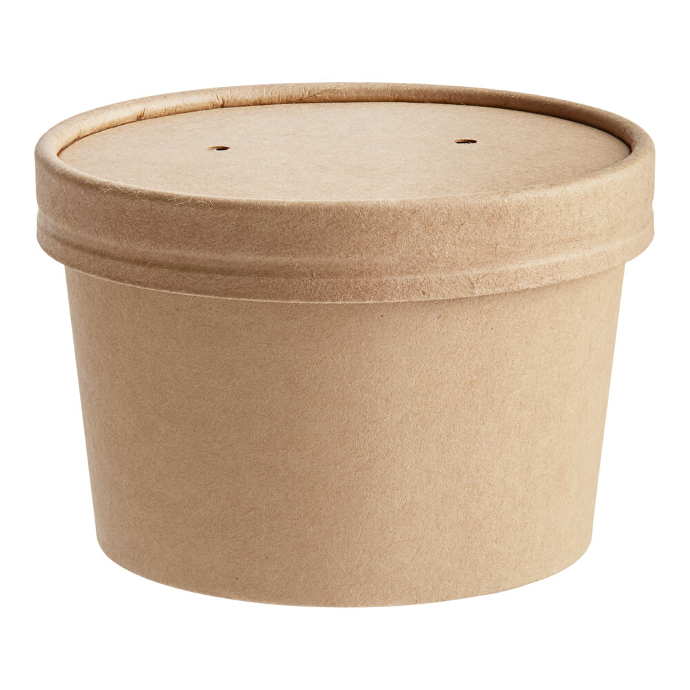 Choice 8 oz. Kraft Poly-Coated Paper Food Cup with Vented Paper Lid ...