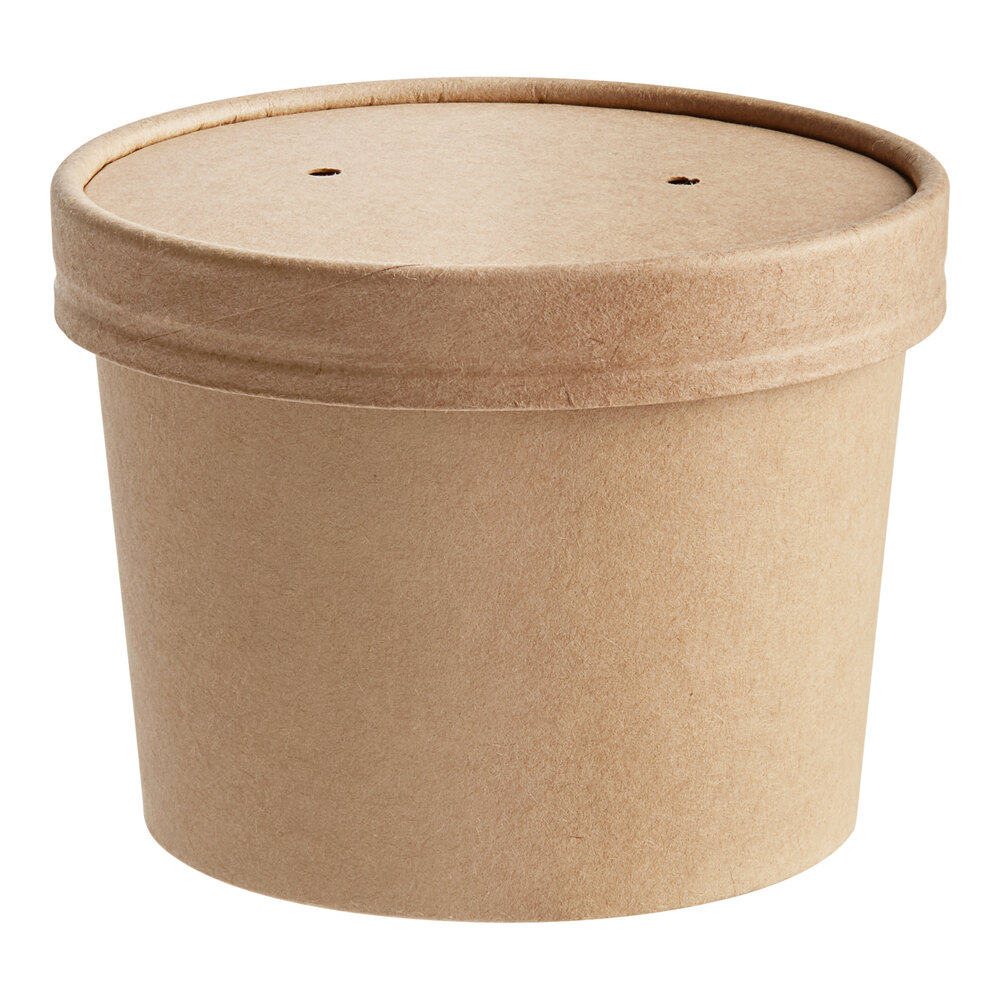 Choice 12 oz. Kraft Poly-Coated Paper Food Cup with Vented Paper Lid ...