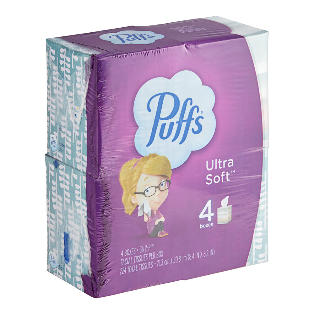Puffs Ultra Soft 56 Sheet 4-Pack 2-Ply Facial Tissue Cube - 6/Case