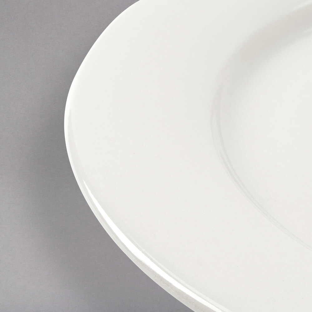 Acopa 12" Ivory (American White) Wide Rim Rolled Edge Stoneware Plate ...