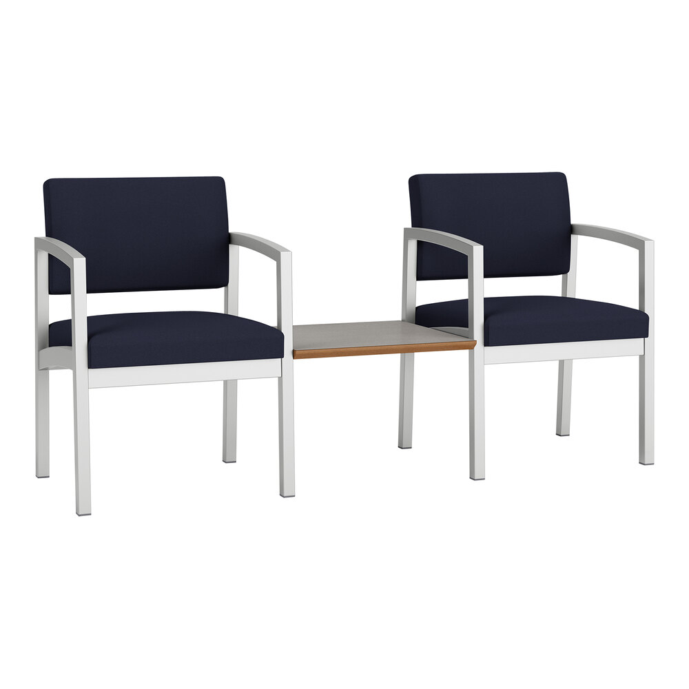 Lesro Lenox Steel Open House Navy Fabric Two Guest Arm Chairs with ...