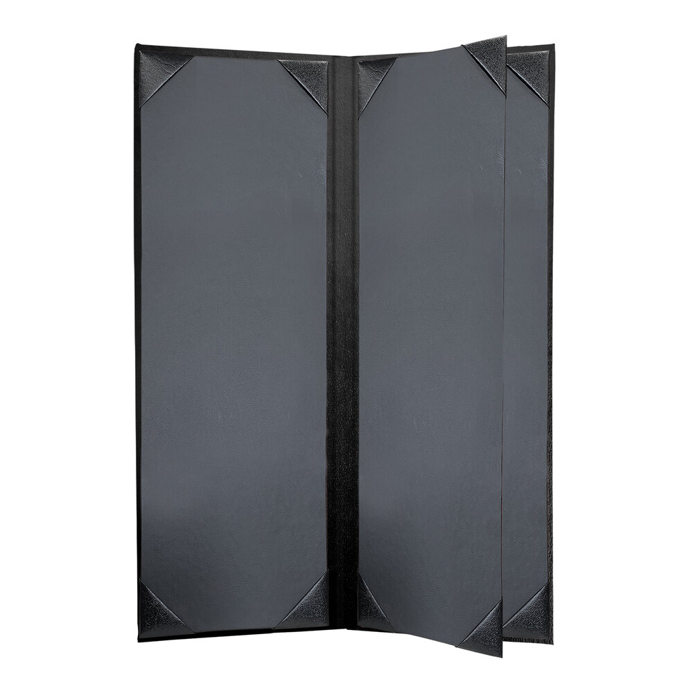 H. Risch, Inc. Oakmont 4 1/4" x 14" Black 4-Panel Menu Cover with Album ...