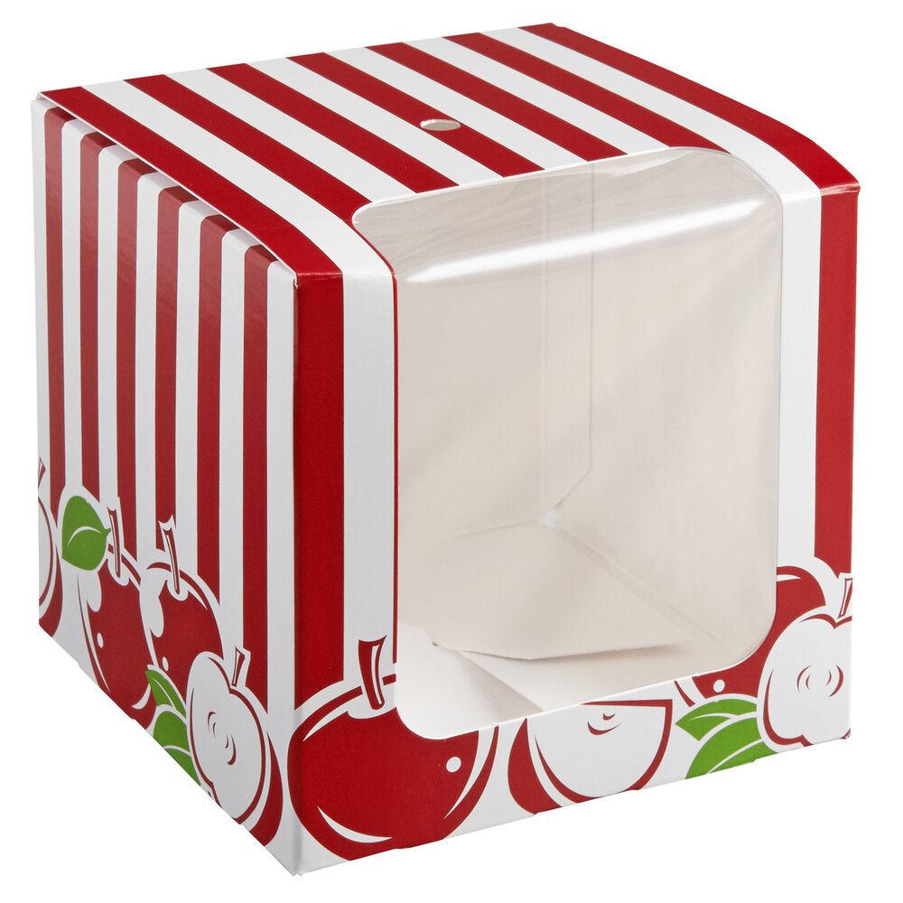 Baker's Lane 4" Printed 1-Piece Candy Apple Box with Window - 100/Case