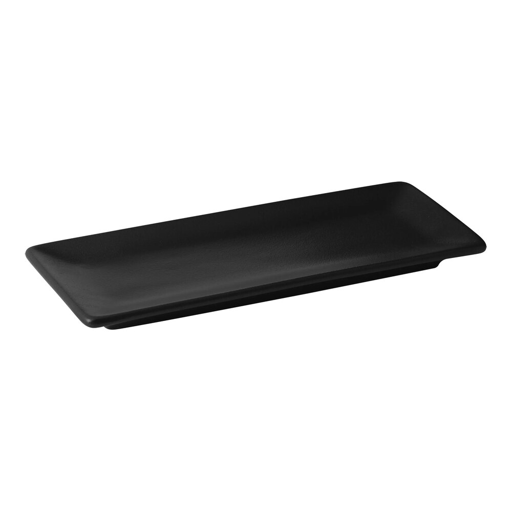 Bon Chef Tavola Midnight 10 1/2" x 4" Black Porcelain Rectangular ...