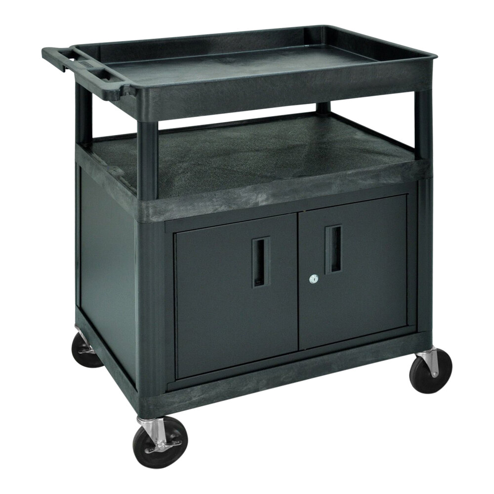 Luxor 32" x 24" x 39 7/8" Black Plastic 3-Shelf Utility Flat / Tub Cart ...