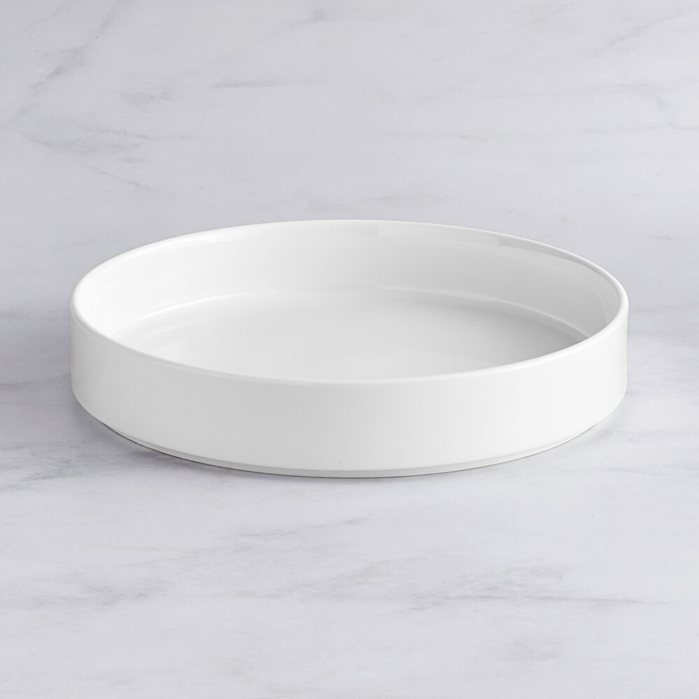 Acopa Lore 10 3/4" Bright White Raised Rim Porcelain Deep Plate - Sample