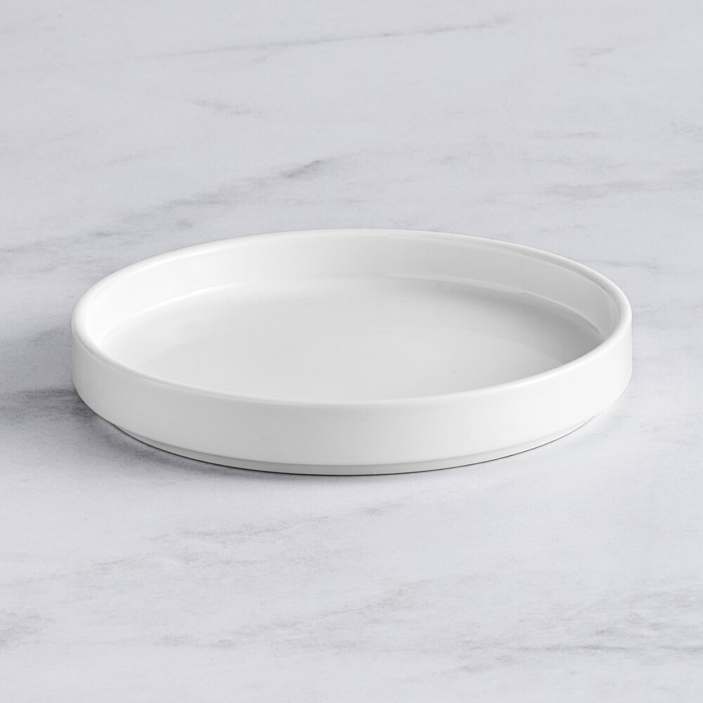 Acopa Lore 6 1/4" Bright White Raised Rim Porcelain Plate - Sample