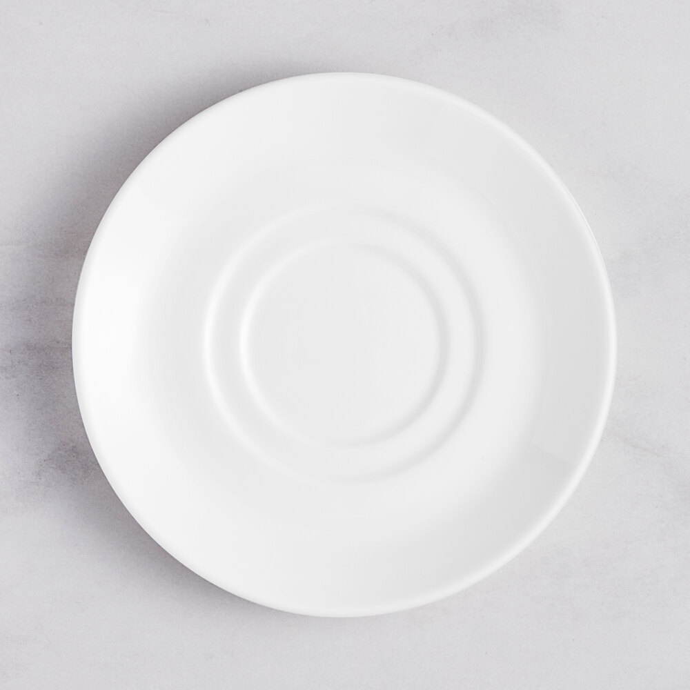 Acopa Lore 5 1/2" Bright White Porcelain Saucer - Sample