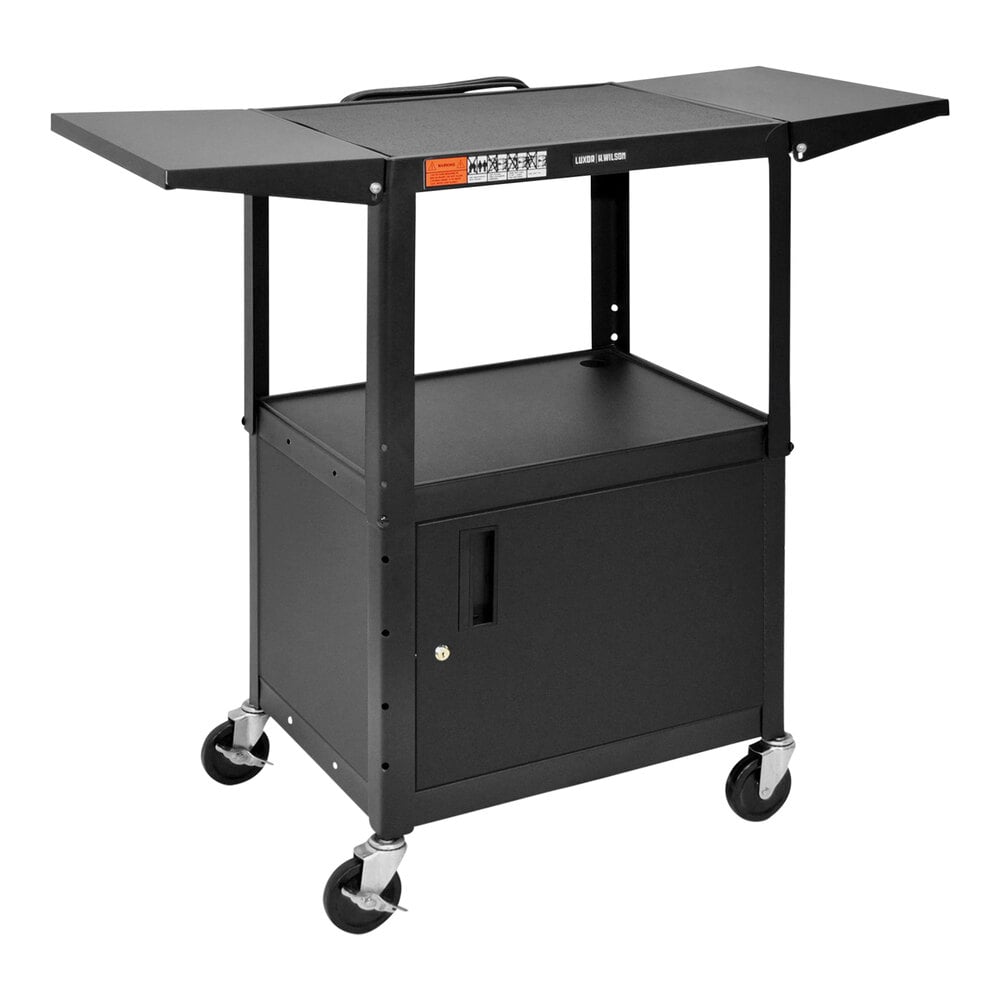 Luxor 18" x 24" x 24"-42" Black Steel Adjustable-Height Powered Mobile ...