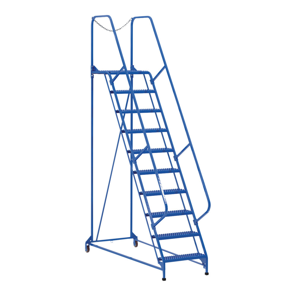 Vestil 24" x 21" x 100" Blue 10-Step Steel Maintenance Ladder with Grip ...