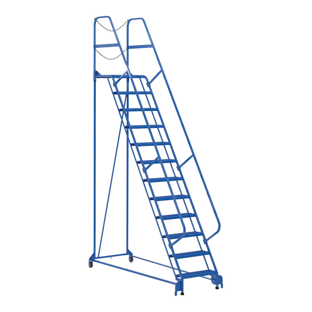 Vestil 24" x 21" x 120" Blue 12-Step Steel Maintenance Ladder with Grip ...