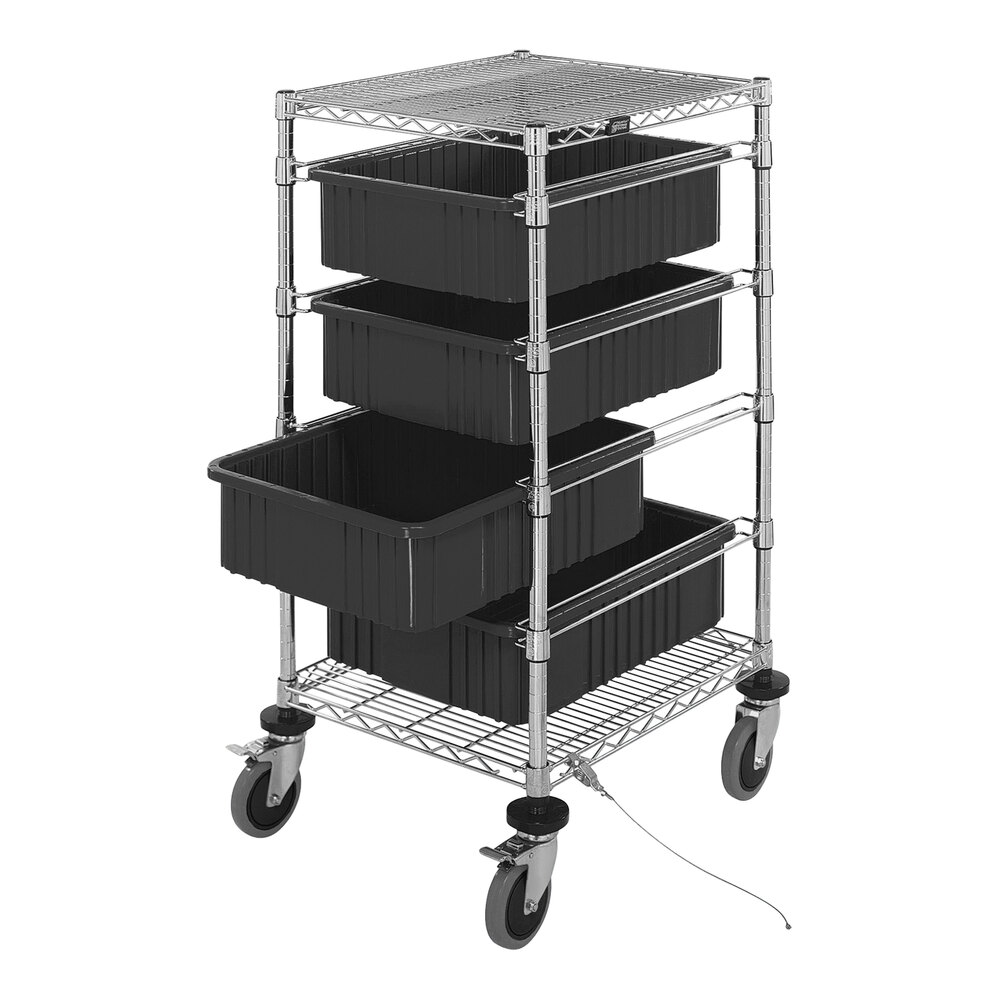 Quantum 21" x 24" x 45" Carbon Steel Mobile Bin Cart with 2 Wire ...