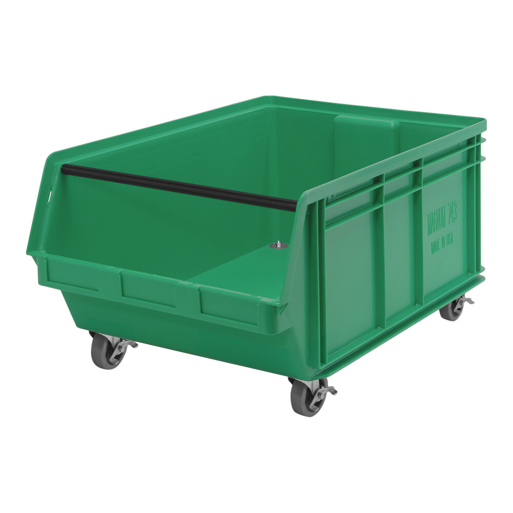 Quantum Magnum 29" x 18 3/8" x 14 7/8" Green Mobile Storage Tote Bin ...