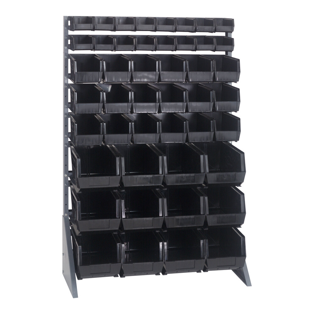 Quantum 36" x 15" x 53" Gray Steel Rail Rack with (46) Black Bins and ...