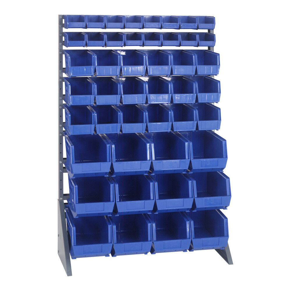 Quantum 36" x 15" x 53" Gray Steel Rail Rack with (46) Blue Bins and ...
