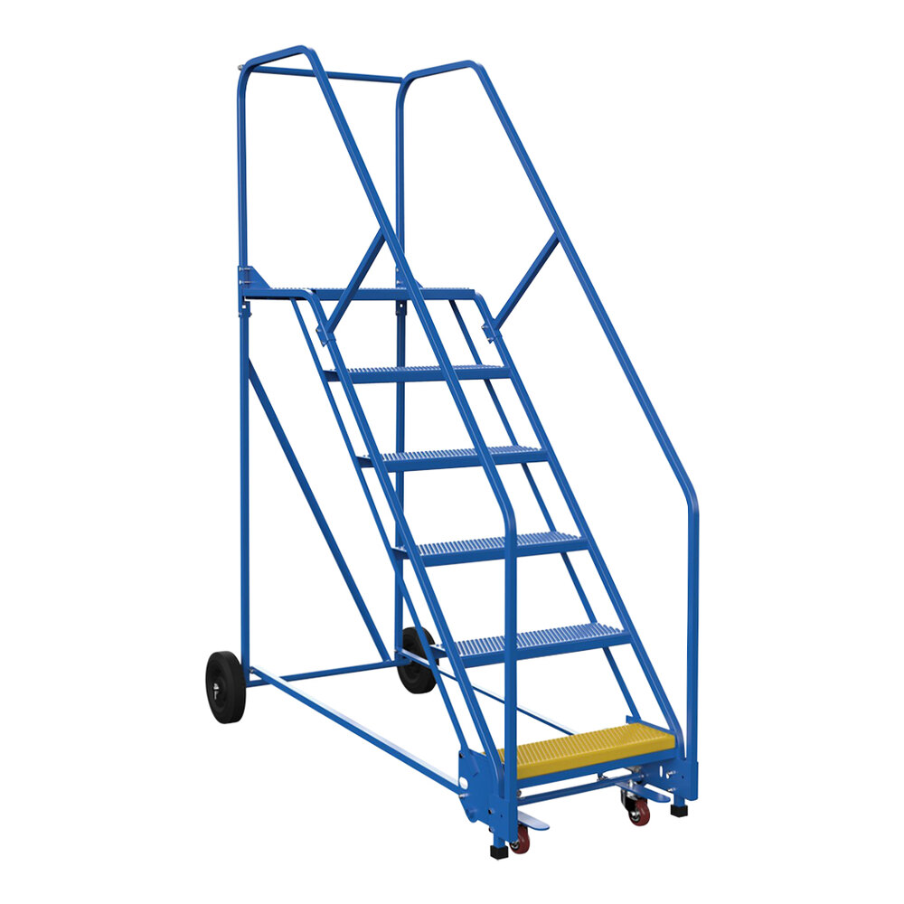 Vestil 6-Step Steel Rolling Warehouse Ladder with 23 9/16" Wide ...