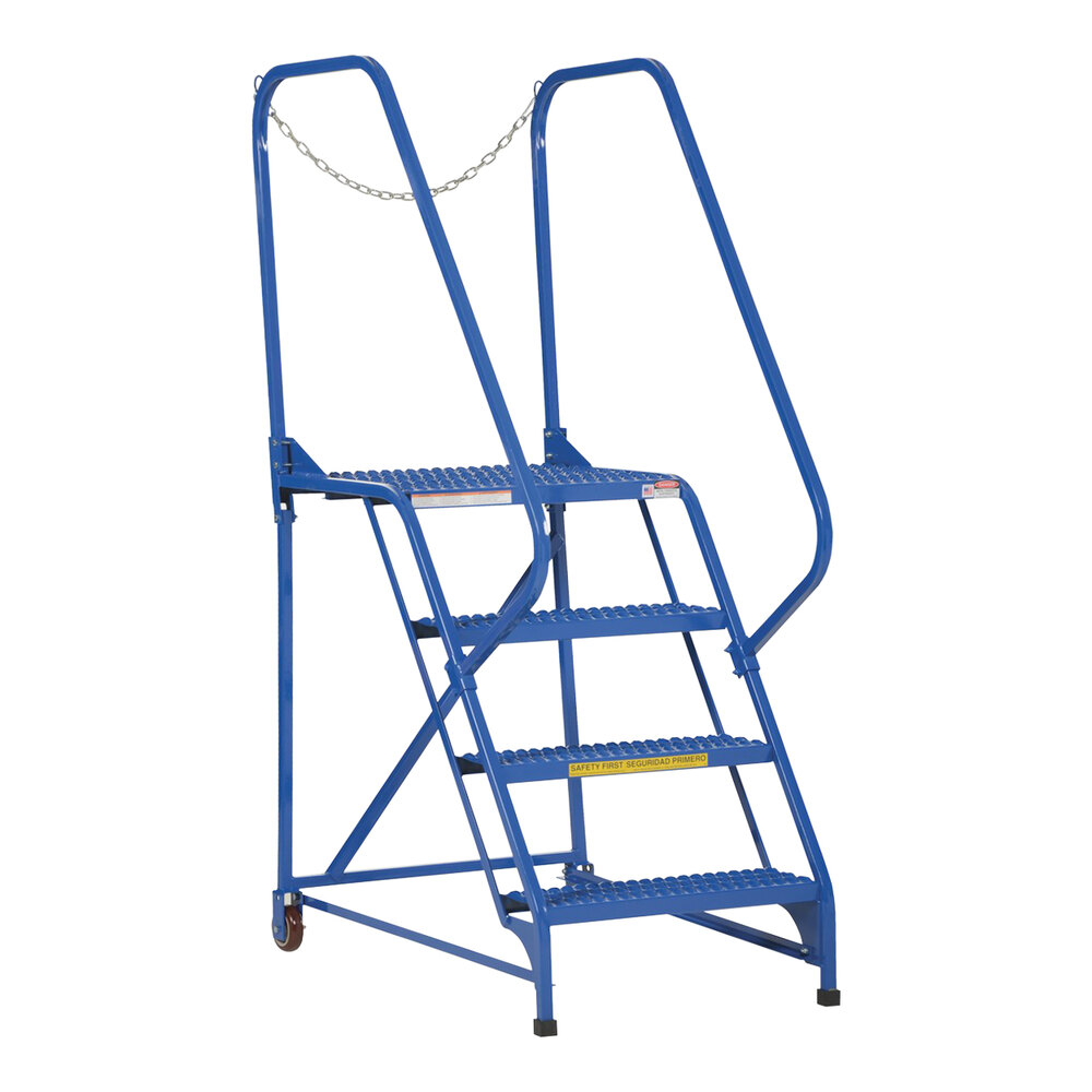 Vestil 24" x 21" x 40" Blue 4-Step Steel Maintenance Ladder with Grip ...