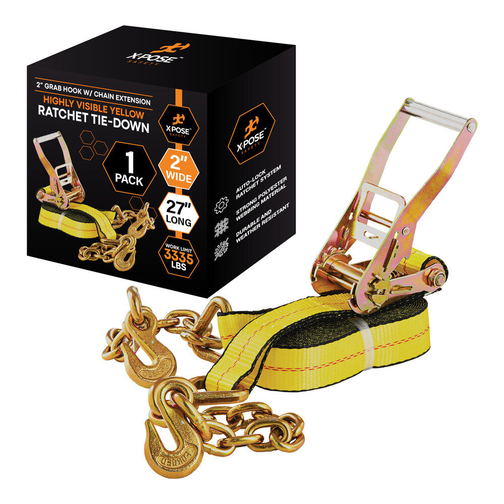 Xpose Safety 2" x 27' Yellow Heavy-Duty Ratcheting Tie Down Straps with ...