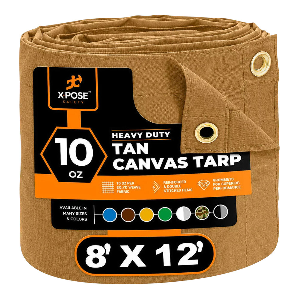 Xpose Safety 8' x 12' Tan Heavy-Duty Weatherproof 10 oz. Poly Canvas ...
