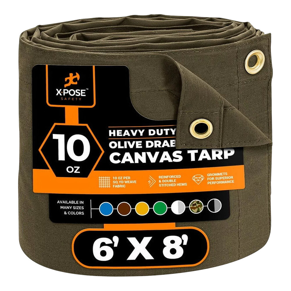 Xpose Safety 6' x 8' Olive Drab Heavy-Duty Weatherproof 10 oz. Poly ...