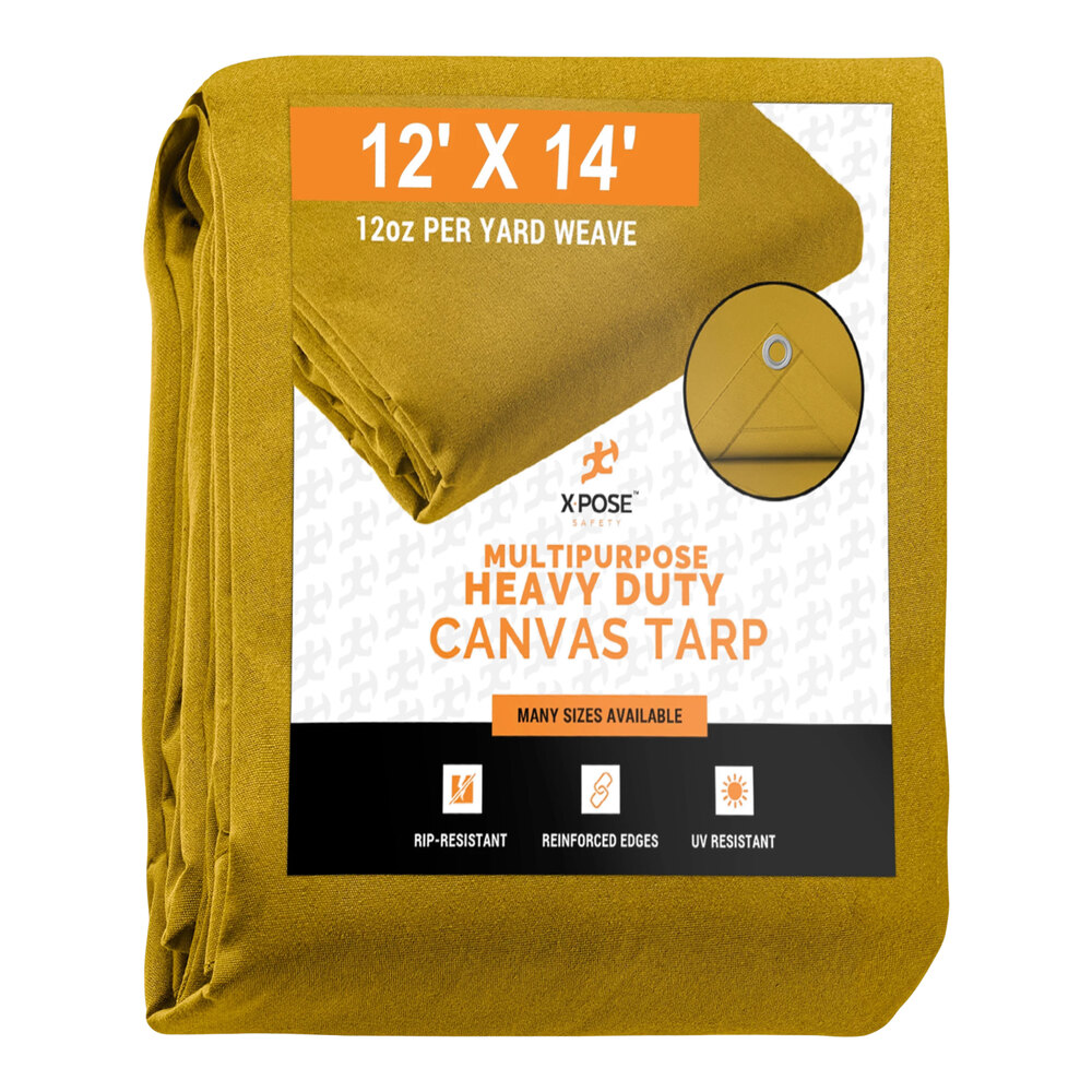Xpose Safety 12' x 14' Tan Heavy-Duty Weatherproof 12 oz. Duck Canvas ...