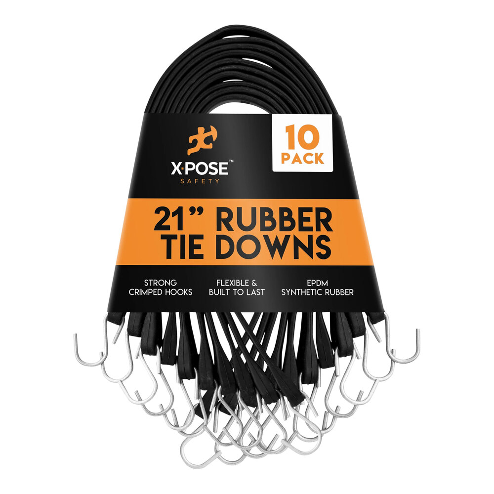 Xpose Safety 21" Black Heavy-Duty EPDM Rubber Tie Down Bungee Cords ...
