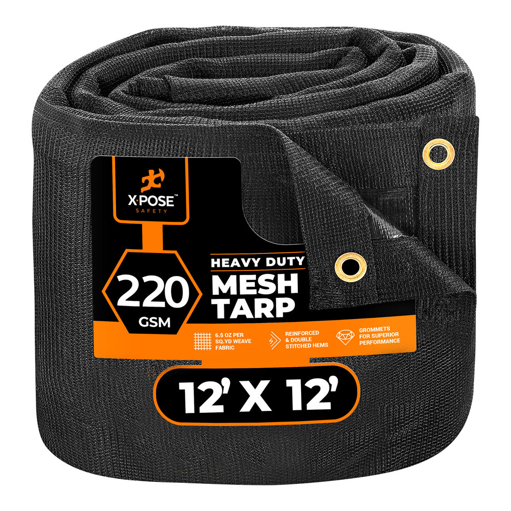 Xpose Safety 12' x 12' Black Heavy-Duty Weatherproof 6.5 oz ...