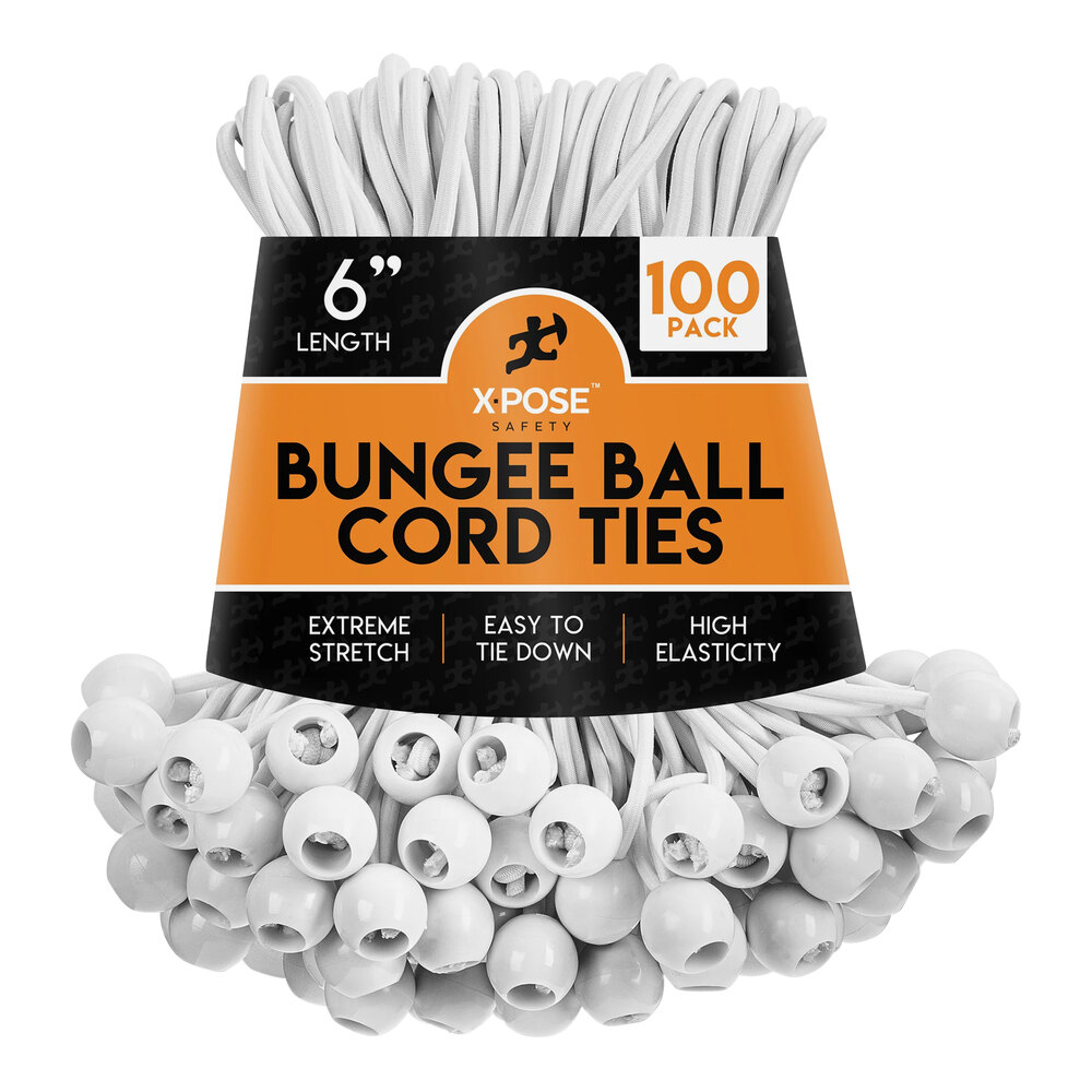 Xpose Safety 6" White Heavy-Duty Bungee Ball Cords BB-6W-100 - 100/Pack