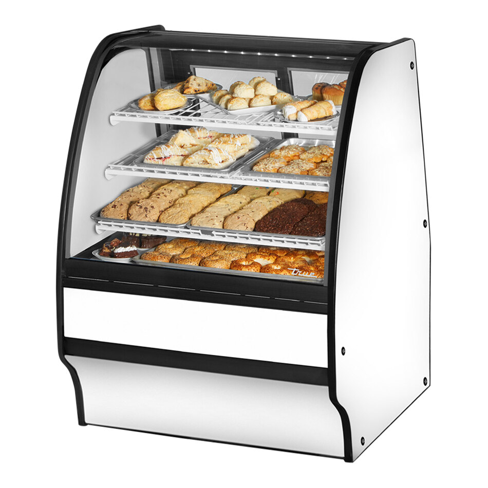 True TGM-DC-36-SC/SC-W-W 36 1/4" Curved Glass White Dry Bakery Display ...