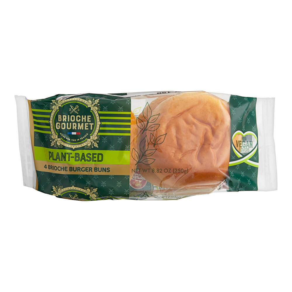 Brioche Gourmet Frozen Plant-Based Brioche Burger Bun 8.82 oz. - 72/Case