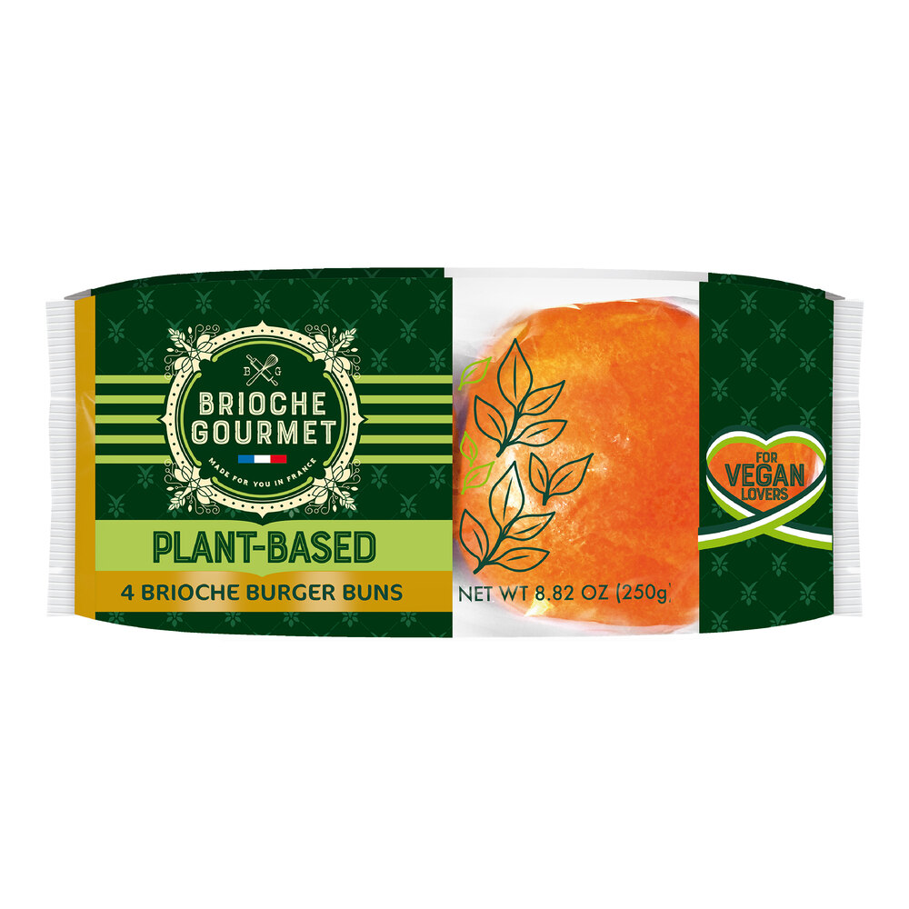 Brioche Gourmet Frozen Plant-Based Brioche Burger Bun 8.82 oz. - 72/Case