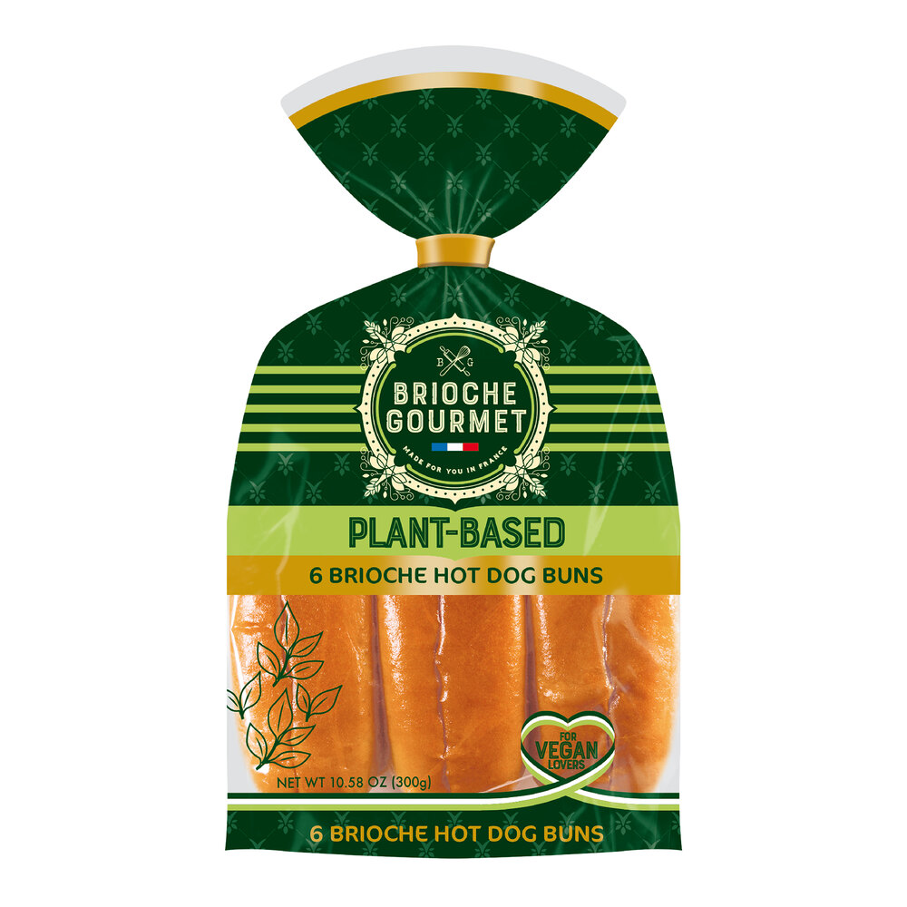 Brioche Gourmet Frozen Plant-Based Brioche Hot Dog Bun 10.58 oz. - 96/Case