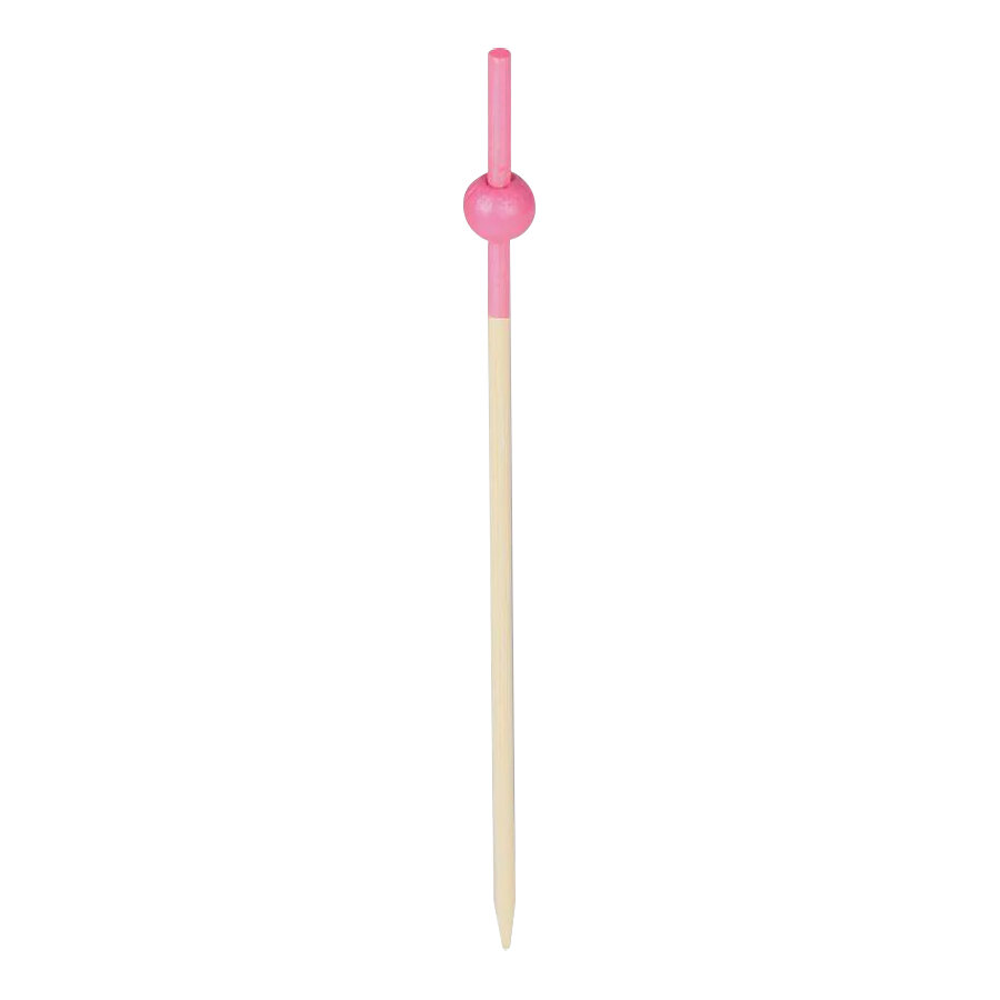 Pick On Us 4 3/4" Pink Beaded Bamboo Food / Cocktail Pick - 100/Case