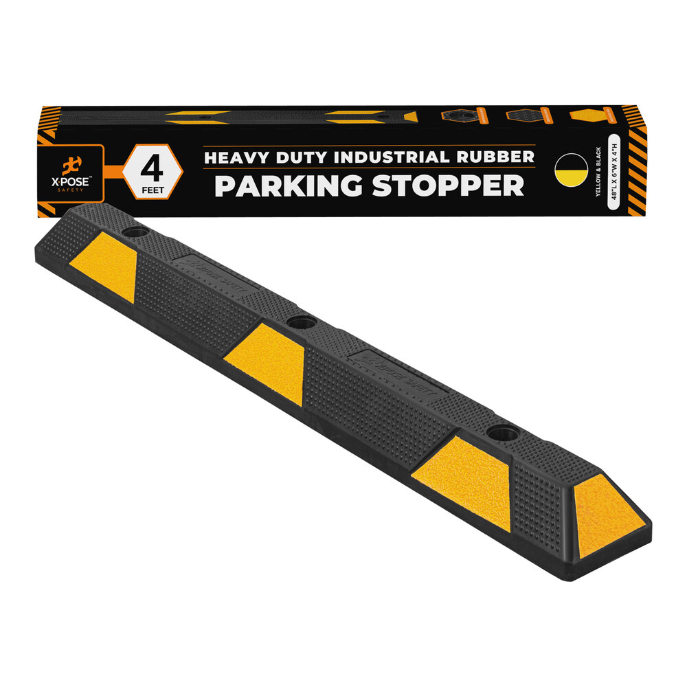 Xpose Safety 4' Yellow and Black Heavy-Duty Rubber Parking Curb Stop ...