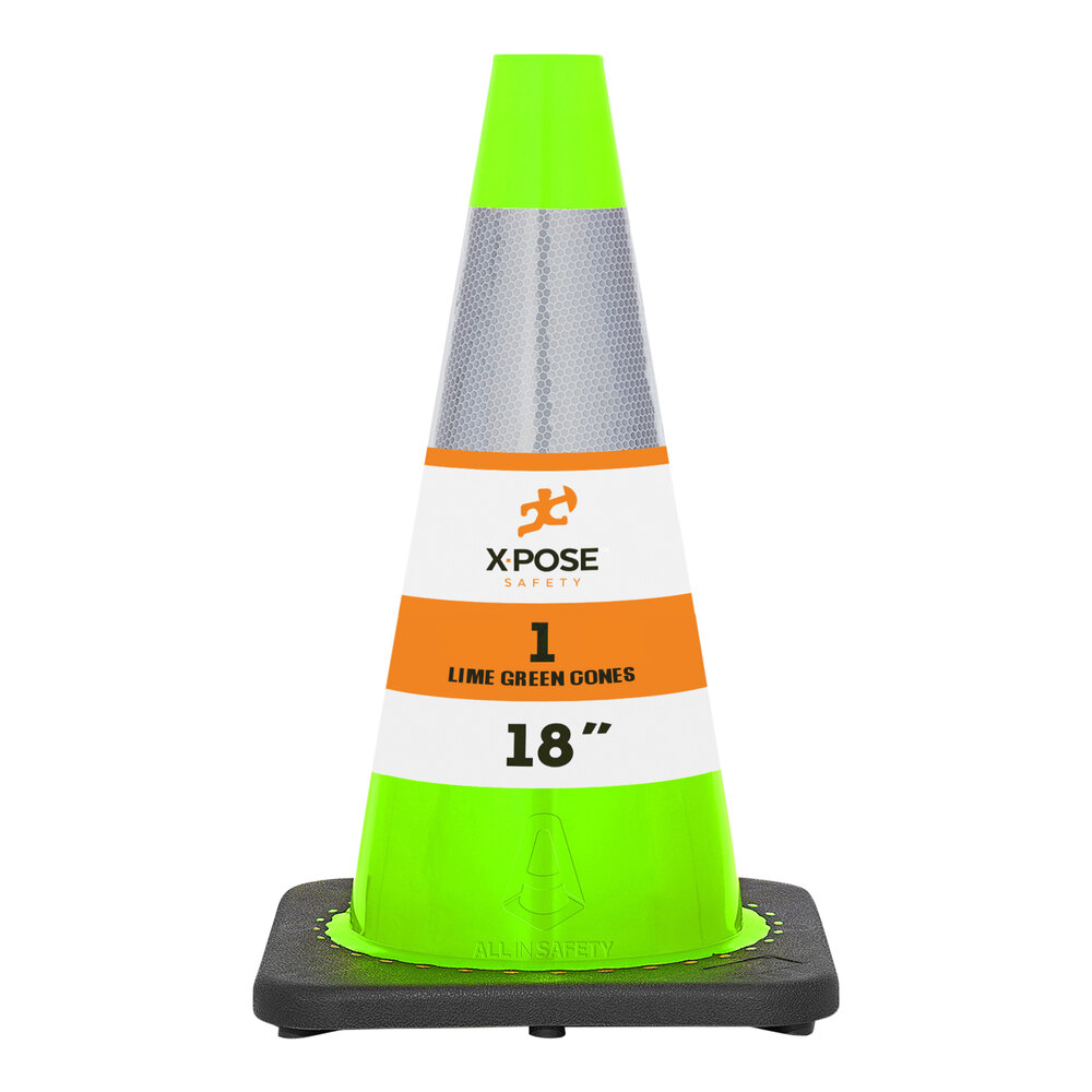 Xpose Safety 18" Lime Green Heavy-Duty PVC Traffic Cone with 3 lb. Base ...