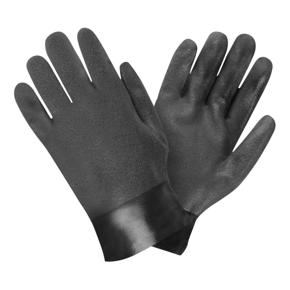 Cordova Black 10" Double-Dipped Sandpaper PVC Gloves with Jersey Lining ...
