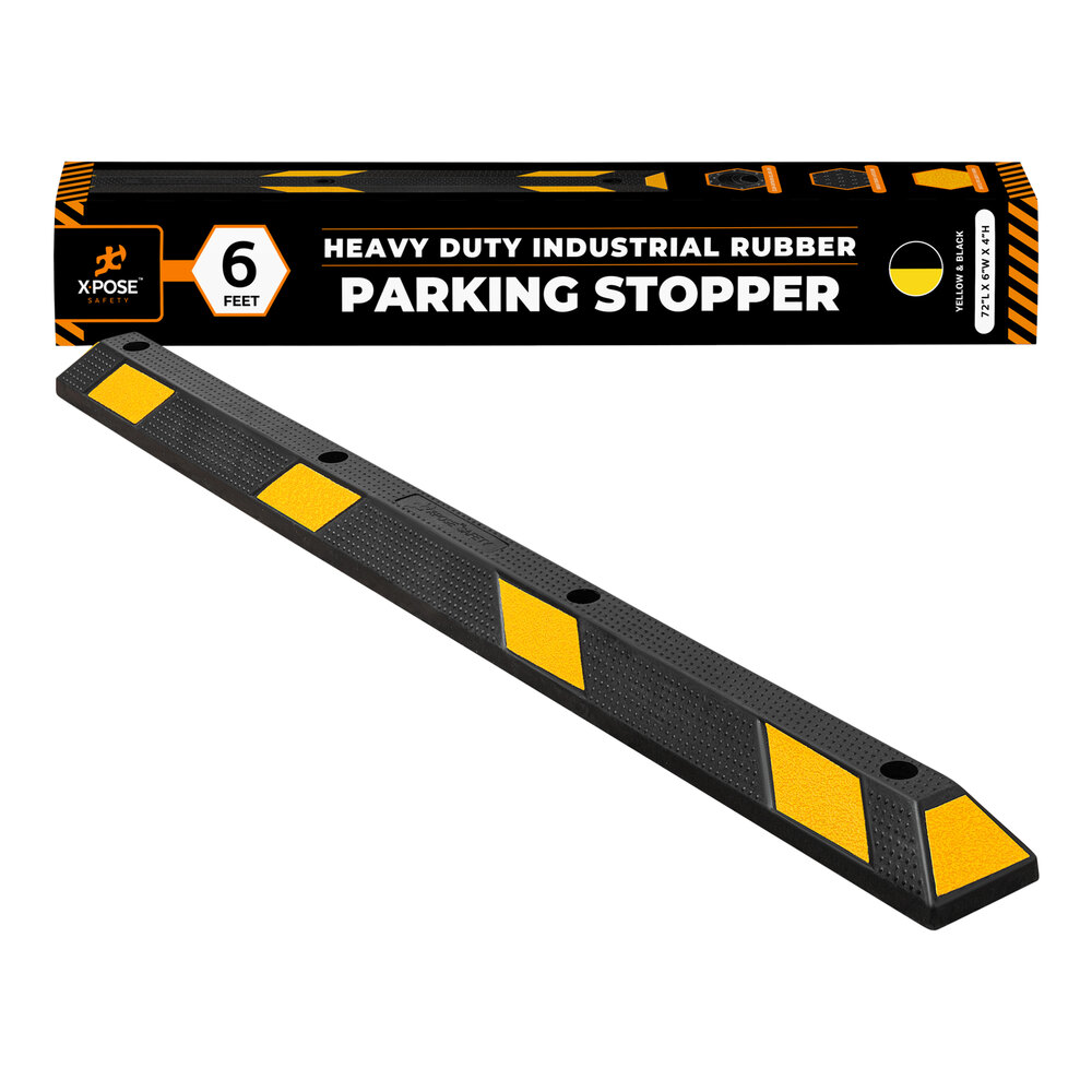 Xpose Safety 6' Yellow and Black Heavy-Duty Rubber Parking Curb Stop ...