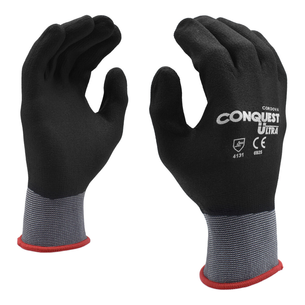 Cordova Conquest Ultra 15 Gauge Gray Nylon / Spandex Gloves with Black ...