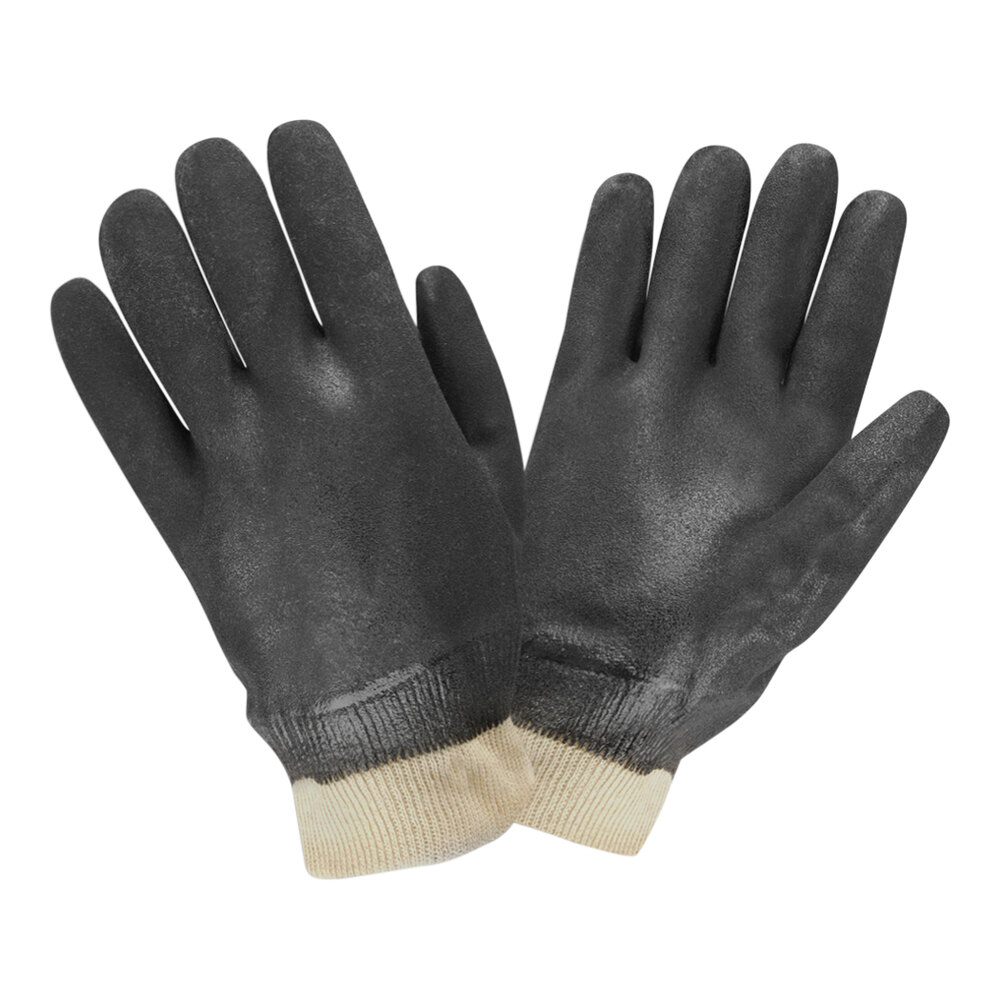 Cordova 10" Black Double-Dipped Sandpaper PVC Gloves with Jersey Lining ...