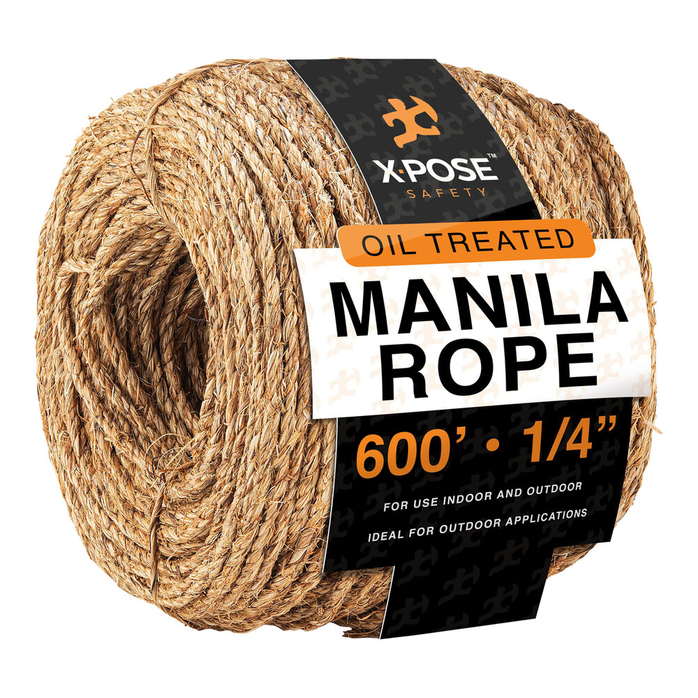 Xpose Safety 1/4" x 600' Natural Fiber Oil-Treated Manila Hemp Rope ...