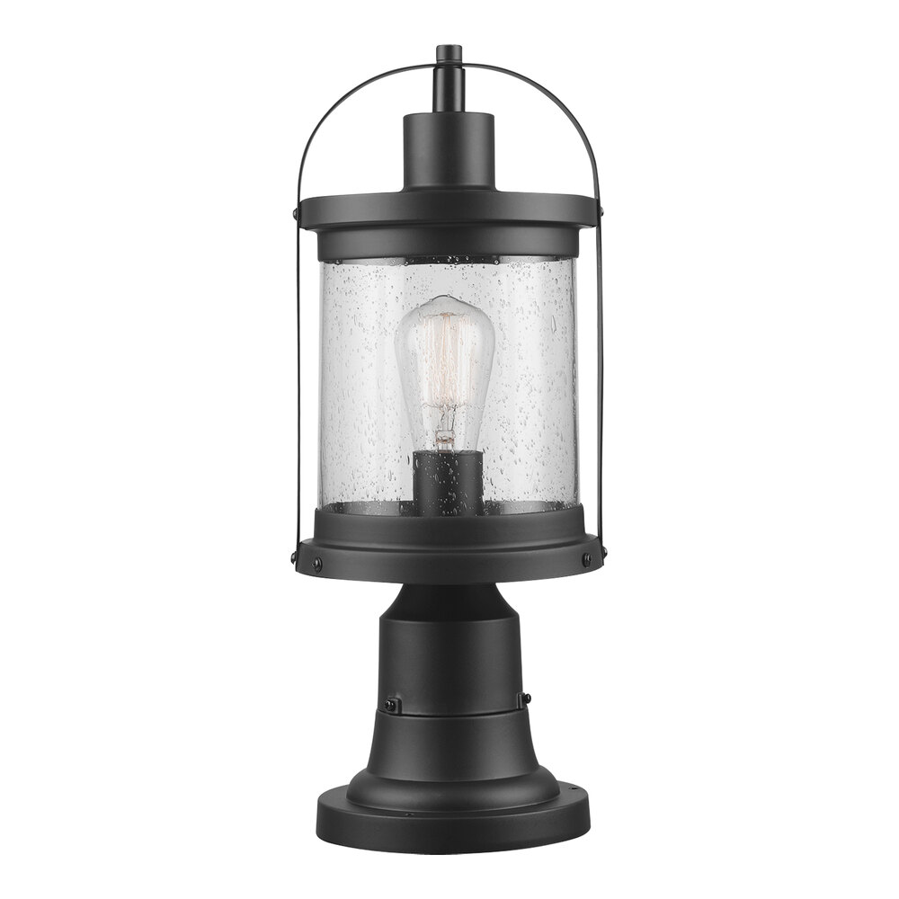 Globe Farmhouse Matte Black Post Mount Light with Seeded Glass Shade ...