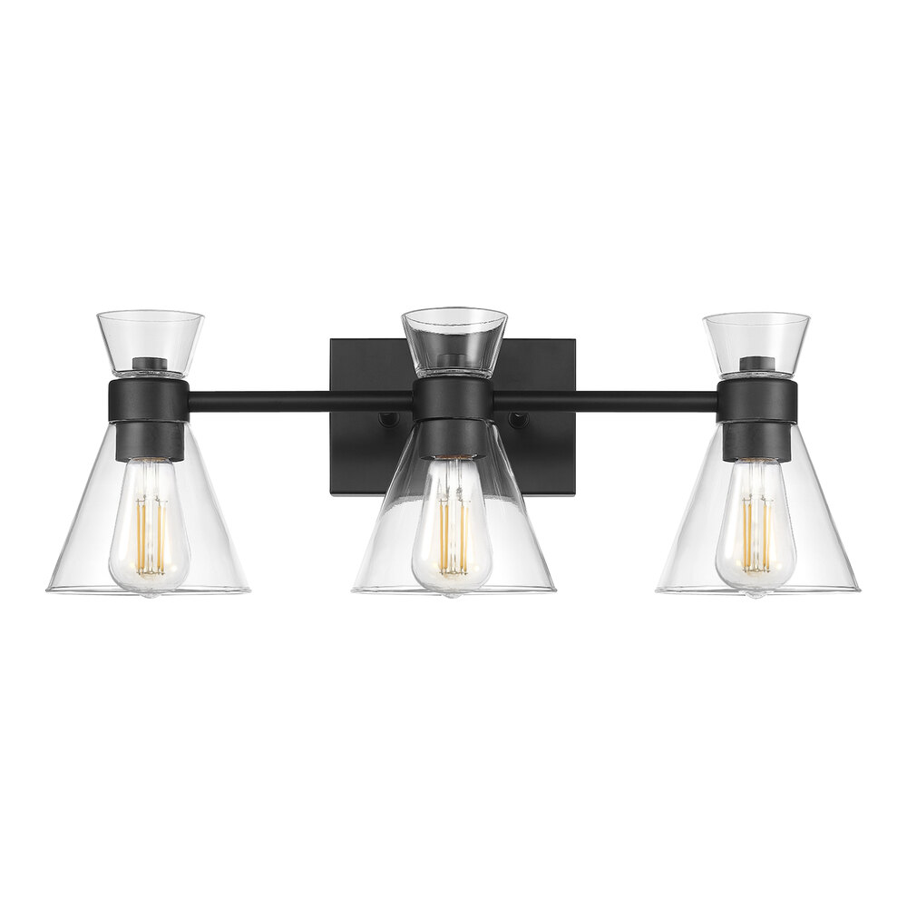 Globe 3-Light Lofty Chic Matte Black Vanity Light with Clear Abstract ...